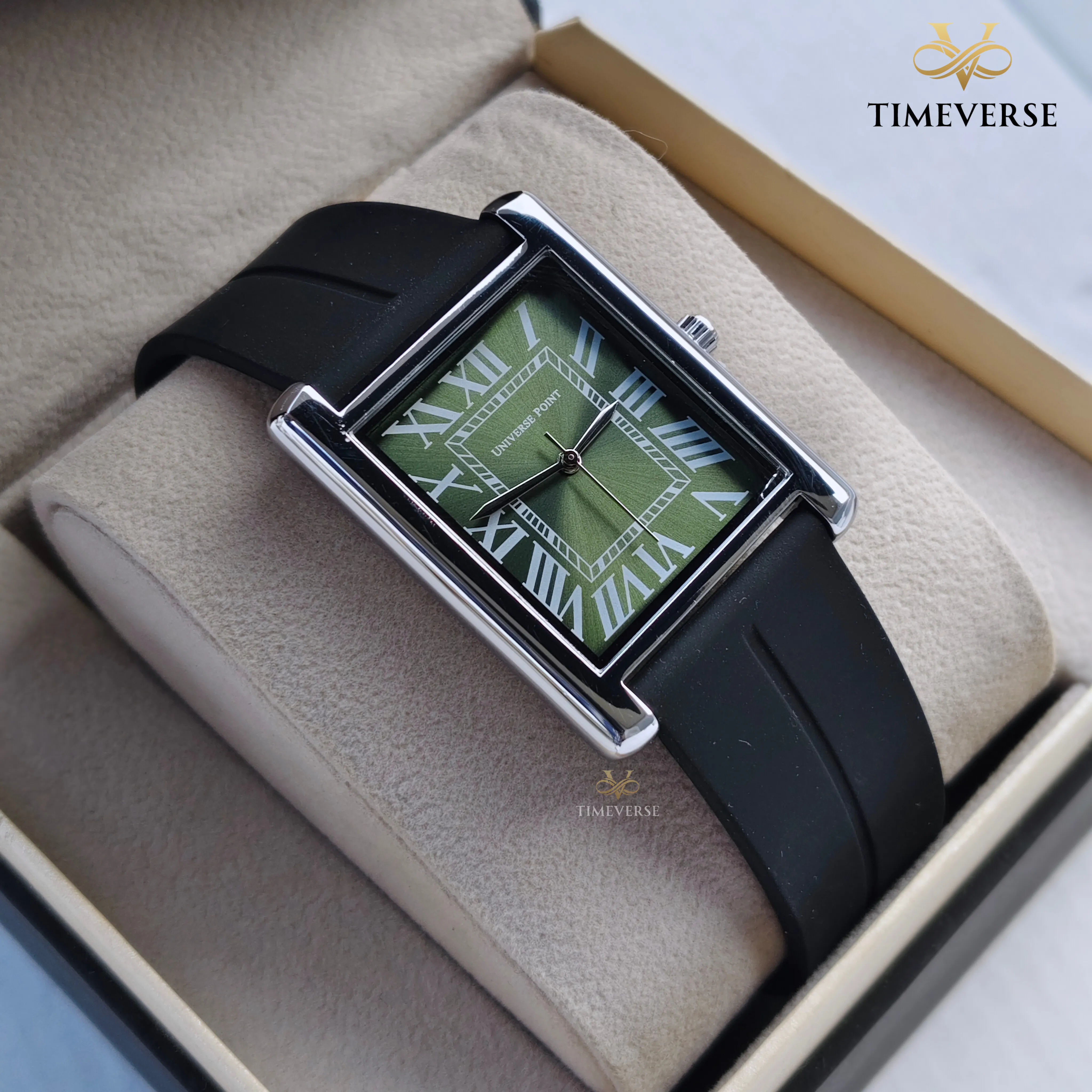 Universe Point 2382 Roman Dial Silicon Strap Men's Watch - Black Green ...